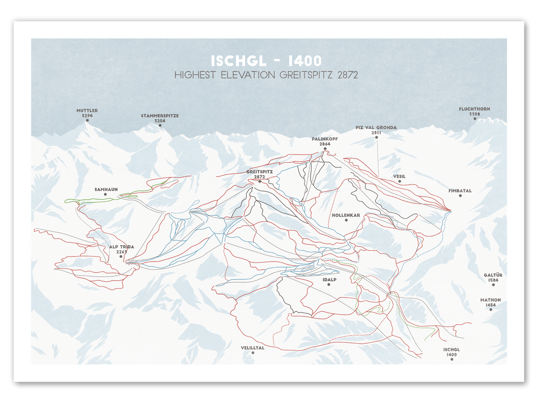 Ischgl Ski Map I Skiing Art I Trail Map – Trail Bound Prints